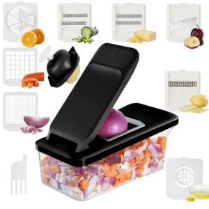 vekaya vegetable chopper, professional food chopper with container, multifunctional veggie slicer, cutter detachable blades, onion dicer for kitchen (black)