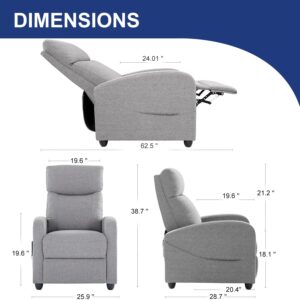 VANCIKI Massage Recliner Chairs, Classic Adjustable Single Sofa Push Back Reclining Chair Fabric Seat Cushion and Backrest with Comfy Arms for Living Room - Grey