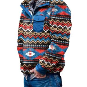 Beotyshow Mens Aztec Fleece Jackets Fuzzy Sherpa Sweatshirts Button down Pullover Coats Western Vintage Sweaters with Pocket