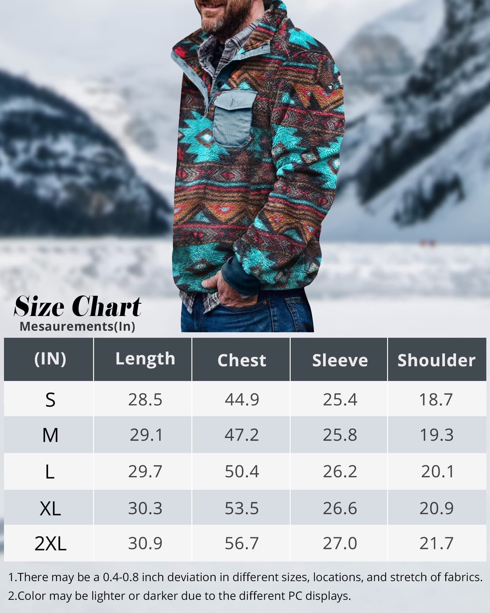 Beotyshow Mens Aztec Fleece Jackets Fuzzy Sherpa Sweatshirts Button down Pullover Coats Western Vintage Sweaters with Pocket