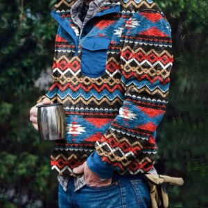 Beotyshow Mens Aztec Fleece Jackets Fuzzy Sherpa Sweatshirts Button down Pullover Coats Western Vintage Sweaters with Pocket