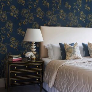 118"x17.3" Peel and Stick Wallpaper Gold and Blue Contact Paper Dark Blue Wallpaper Removable Wallpaper Floral Contact Paper for Walls Covering Vinyl Rolls