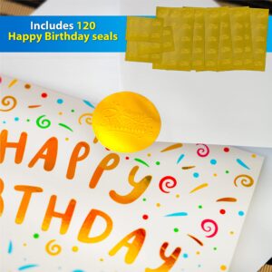 120 Pack Assorted Gold Foil Happy Birthday Cards with Envelopes, Organizer Box, Stickers, and Seals - 4x6 Inches, 8 Unique Designs, Ideal for Kids, Men, Women, and Elderly