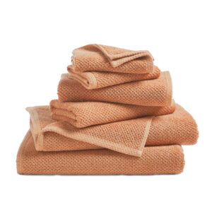 orange bath towels - 100% cotton 6 piece towel set - 2 bath towels, 2 hand towels, 2 washcloths - absorbent, quick-drying, durable towels for bathroom decor - low-twist, two-ply fibers (clay)