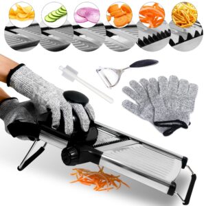 bajwaz mandoline slicer for kitchen 6 adjustable stainless steel blades vegetable slicer and food cutter | french fry maker with peeler &safety gloves