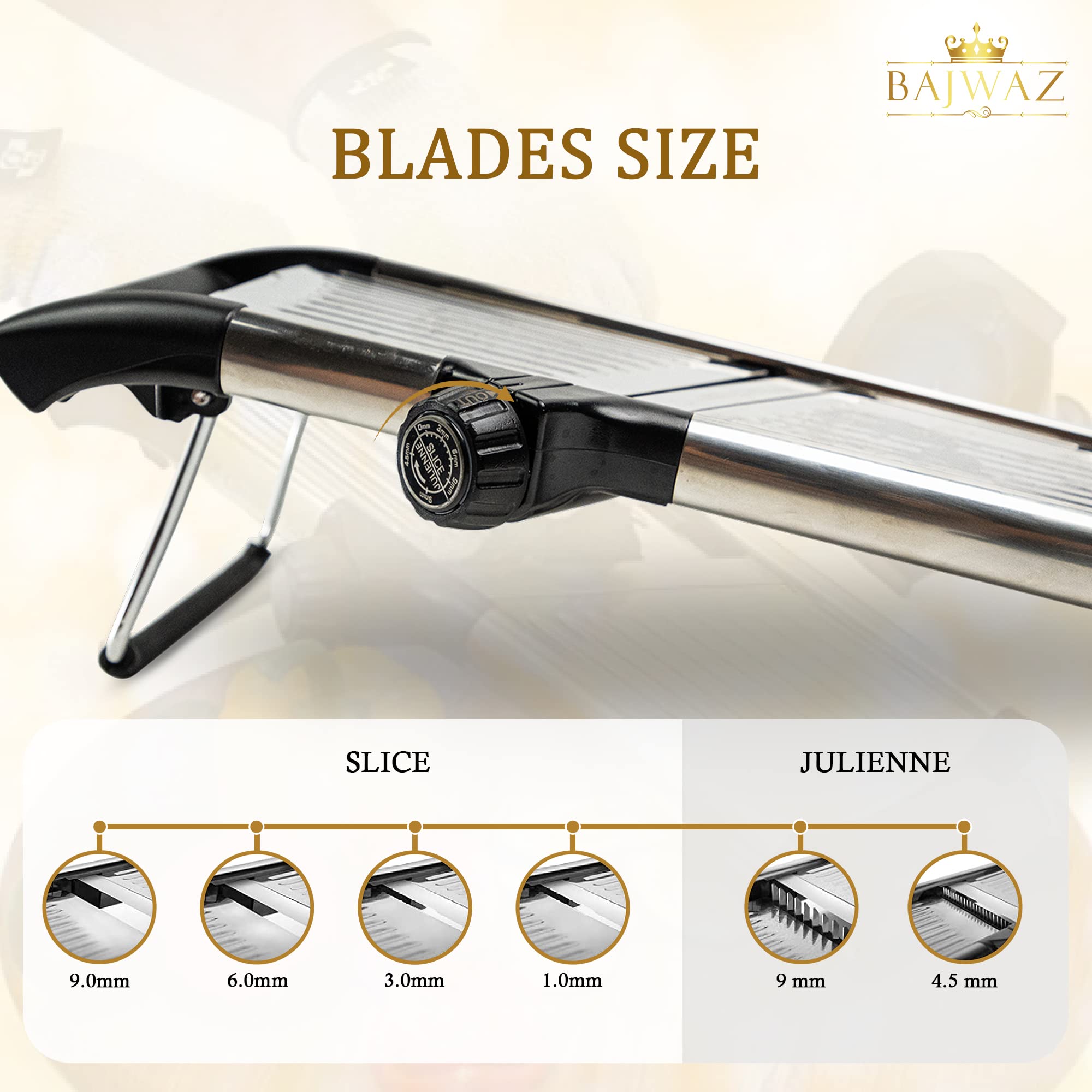 BAJWAZ Mandoline Slicer for Kitchen 6 Adjustable Stainless Steel Blades Vegetable Slicer And Food Cutter | French Fry Maker with Peeler &Safety Gloves