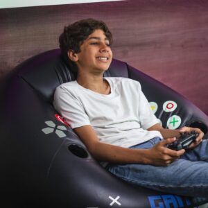 FranFusion Inflatable Gaming Chair for Kids & Teens with Cup Holders and Side Pocket - This Air Bean Bag Game Chair is The Perfect Furniture for Gamer Room Decor