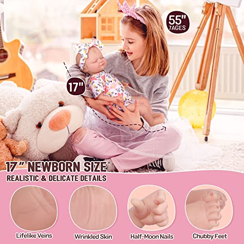 BABESIDE Lifelike Reborn Baby Dolls - Skylar, 17-Inch Real Baby Feeling Realistic-Newborn Sweet Smile Sleeping Dolls Girl Handmade Baby Doll That Looks Real for Kids Age 3 +