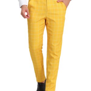 Lars Amadeus Men's Yellow Dress Plaid Pants Flat Front Printed Business Check Trousers 28 Yellow