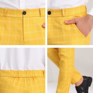 Lars Amadeus Men's Yellow Dress Plaid Pants Flat Front Printed Business Check Trousers 28 Yellow