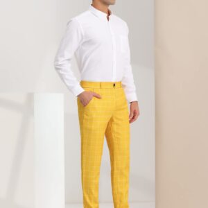 Lars Amadeus Men's Yellow Dress Plaid Pants Flat Front Printed Business Check Trousers 28 Yellow