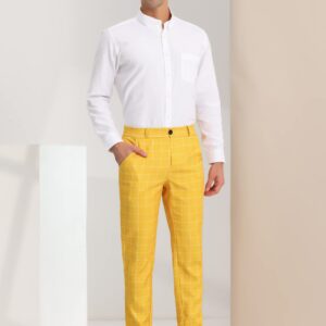 Lars Amadeus Men's Yellow Dress Plaid Pants Flat Front Printed Business Check Trousers 28 Yellow