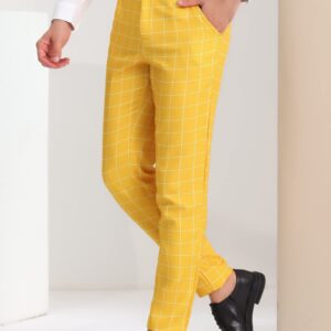 Lars Amadeus Men's Yellow Dress Plaid Pants Flat Front Printed Business Check Trousers 28 Yellow