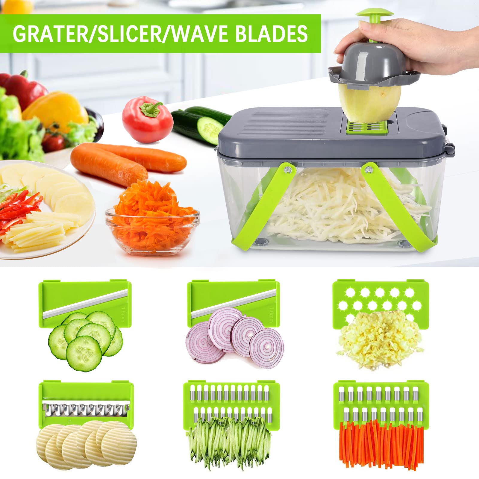 MINGPINHUIUS 22-in-1 Vegetable Chopper Multifunctional Food Chopper with 13 Blades, Onion Mincer Chopper, Food Chopper Slicer Dicer Cutter with Container