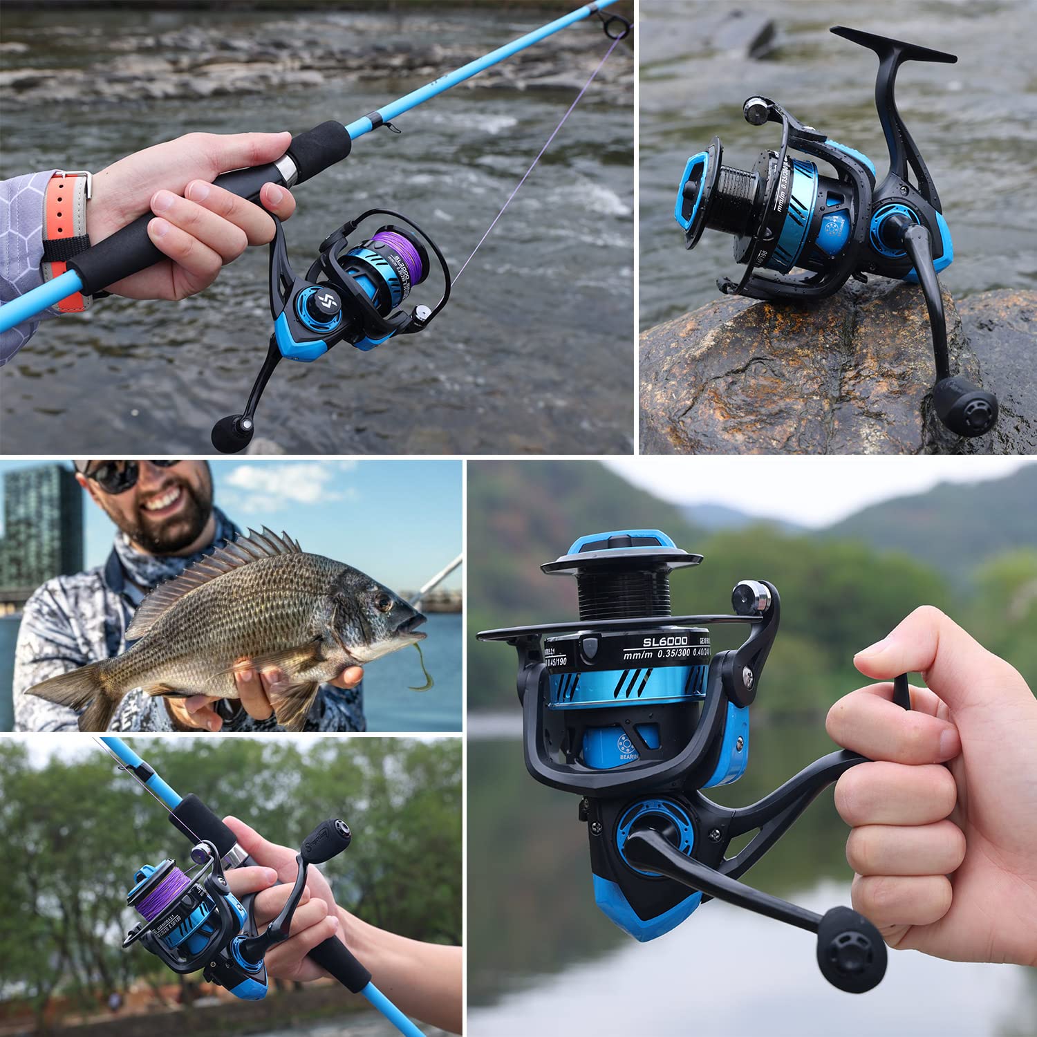 Sougayilang Fishing Reel, Ultralight Spinning Reel with Aluminum Spool, 5.2:1 High Speed Spinning Fishing Reel, 1000-6000 Series for Freshwater-Blue 1000