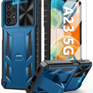 FNTCASE for Samsung Galaxy A23 Protective Case: Military Drop Protection Rugged Sturdy Cellphone Cover with Kickstand & Slide | Shockproof Heavy-Duty Tough Bumper for Samsung A23 5G/4G Phone - Blue