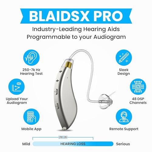 BlaidsX Pro Programmable Hearing Aids for Adults with Mobile App Hearing Test & Noise Cancellation, Hearing Aids for Seniors with Bluetooth, Dual Mic & 48 DSP Channels | USA-Made Multi Core Processor