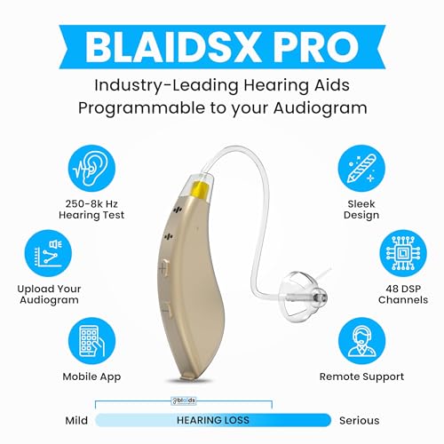 BlaidsX Pro Programmable Hearing Aids for Adults with Mobile App Hearing Test & Noise Cancellation, Hearing Aids for Seniors with Bluetooth, Dual Mic & 48 DSP Channels | USA-Made Multi Core Processor