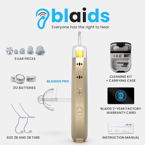 BlaidsX Pro Programmable Hearing Aids for Adults with Mobile App Hearing Test & Noise Cancellation, Hearing Aids for Seniors with Bluetooth, Dual Mic & 48 DSP Channels | USA-Made Multi Core Processor