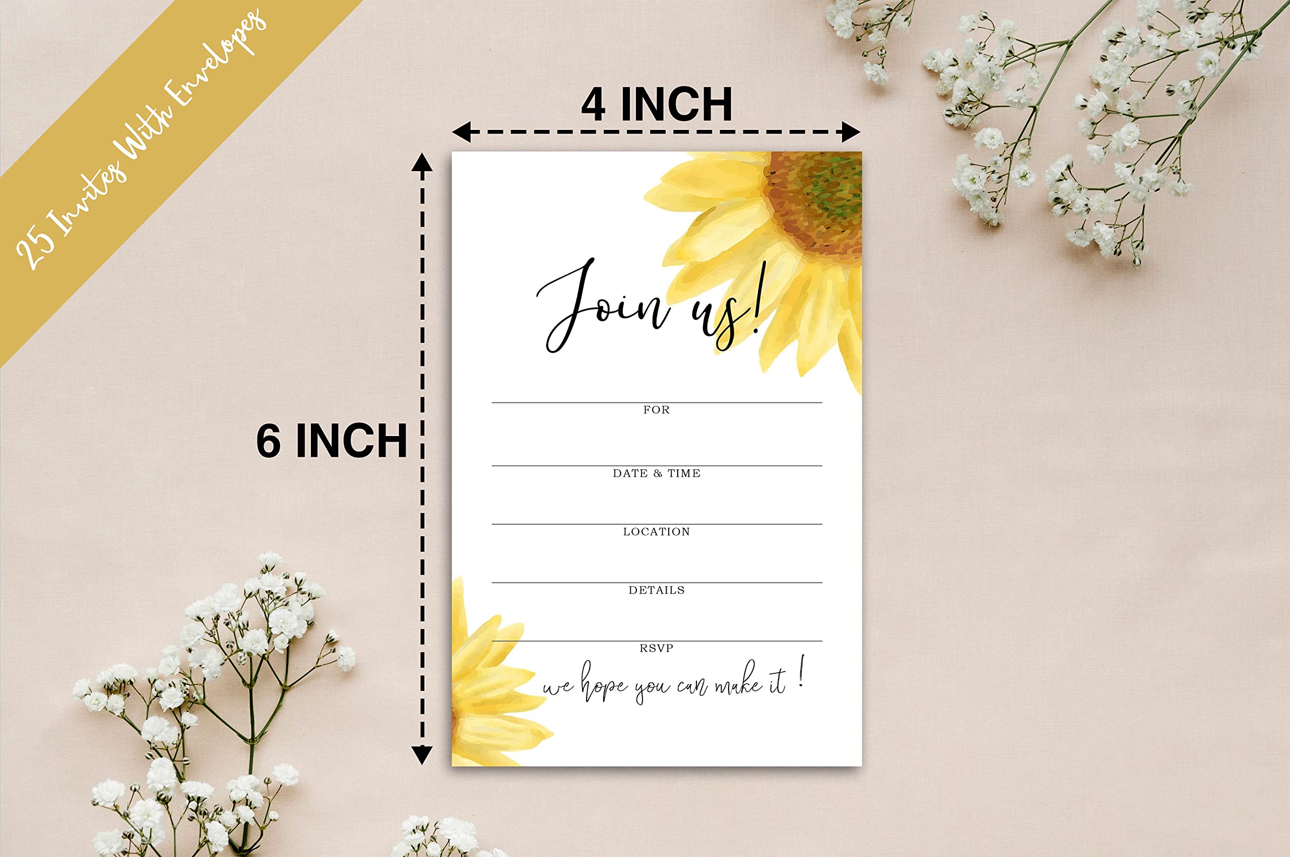 mermermu Baby Shower Engagement Invitation Set, 25 Fill in the Blank Cards and Matching Envelopes, 4 x 6 Inches