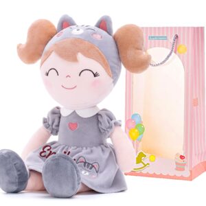 Gloveleya Personalized Doll with Your Name - Cute Gray Cat Custom Soft Plush Doll for Girls Plush Doll Customized Gifts - Muñecas de Trapo Personalizadas para Niñas