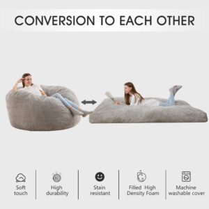 Homguava Chenille Bean Bag Chair, Variable Shape from Bean Bag to Matress, Convertible Beanbag Chair for Home, Living Room(Full, Grey)