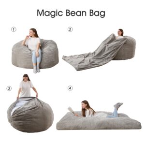 Homguava Chenille Bean Bag Chair, Variable Shape from Bean Bag to Matress, Convertible Beanbag Chair for Home, Living Room(Full, Grey)