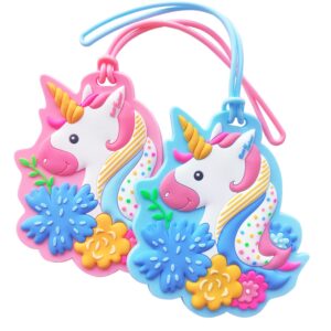 basic colour 2 pack unicorn luggage tag for suitcases, cute backpack tags for kids women, silicone unique luggage identifiers labels travel tags