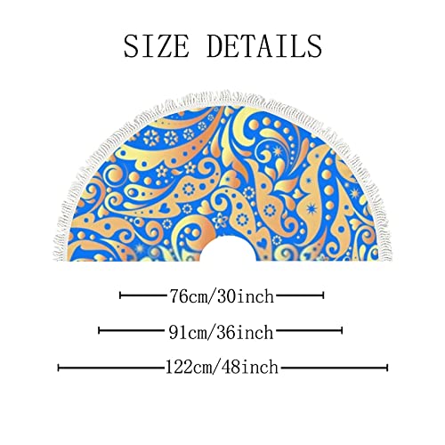 Kuizee Christmas Tree Skirt 30 Inch Xmas Tree Ornament Blue Golden Luxury Deco Xmas Party Decoration Tassels Christmas Party Supplies Christmas Tree Base Cover