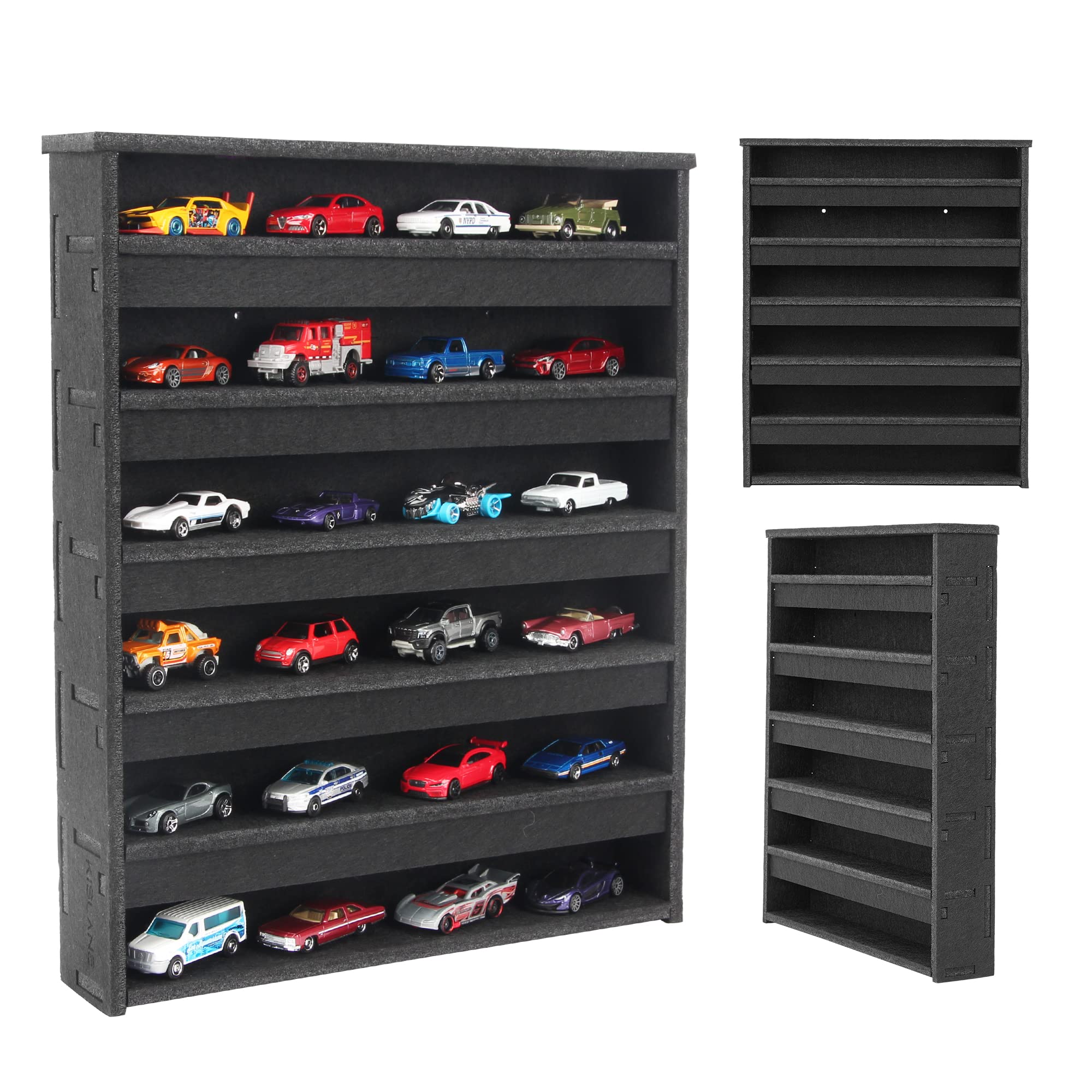 KISLANE Assemblable Kids Display Case Compatible with Toy Cars, Display Case Fit for Toy Cars Case & Matchbox Cars, Wall-Mounted Storage Organizer Case (Black)