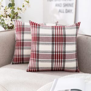 carrie home red christmas tartan plaid pillow covers 18x18 set of 2 farmhouse buffalo plaid red striped throw pillow cover for living room couch sofa