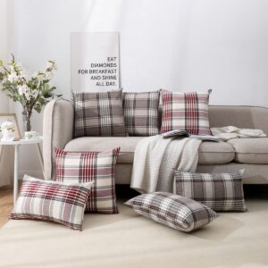 CARRIE HOME Red Christmas Tartan Plaid Pillow Covers 18x18 Set of 2 Farmhouse Buffalo Plaid Red Striped Throw Pillow Cover for Living Room Couch Sofa