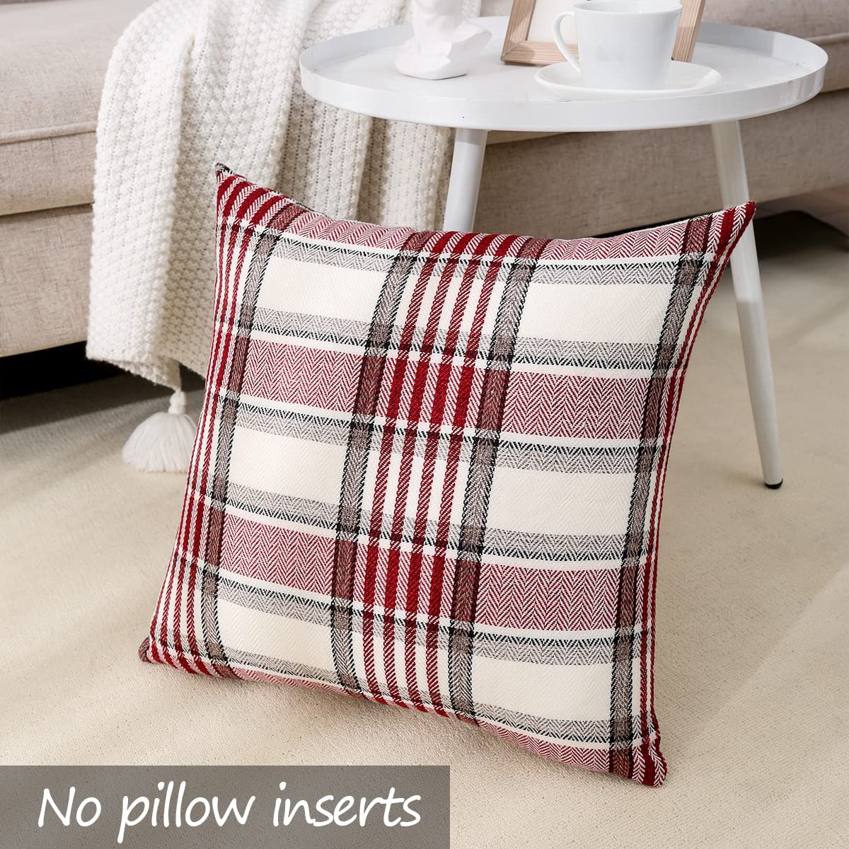 CARRIE HOME Red Christmas Tartan Plaid Pillow Covers 18x18 Set of 2 Farmhouse Buffalo Plaid Red Striped Throw Pillow Cover for Living Room Couch Sofa