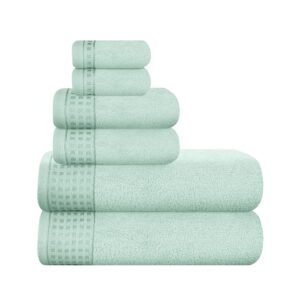 glamburg 100% cotton ultra soft 6 pack towel set, contains 2 bath towels 28x55 inches, 2 hand towels 16x24 inches & 2 wash coths 12x12 inches, compact absorbent lightweight & quickdry - sea green