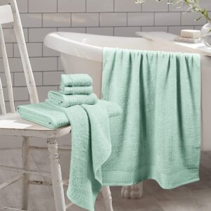 GLAMBURG 100% Cotton Ultra Soft 6 Pack Towel Set, Contains 2 Bath Towels 28x55 Inches, 2 Hand Towels 16x24 Inches & 2 Wash Coths 12x12 Inches, Compact Absorbent Lightweight & Quickdry - Sea Green