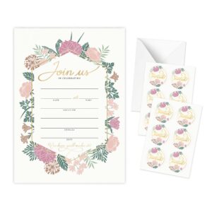 rileys & co. invitation cards with envelopes and bonus stickers,50 count, blank cards with envelopes, anniversery invitation cards, floral party invitations for wedding, baby shower, 7x5 inches