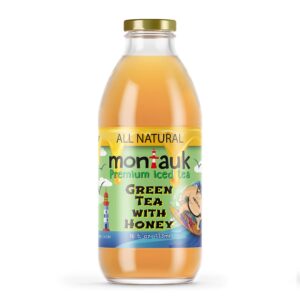 montauk beverageworks premium all-natural iced tea, 16 fl oz glass bottles (green tea with honey, pack of 12)