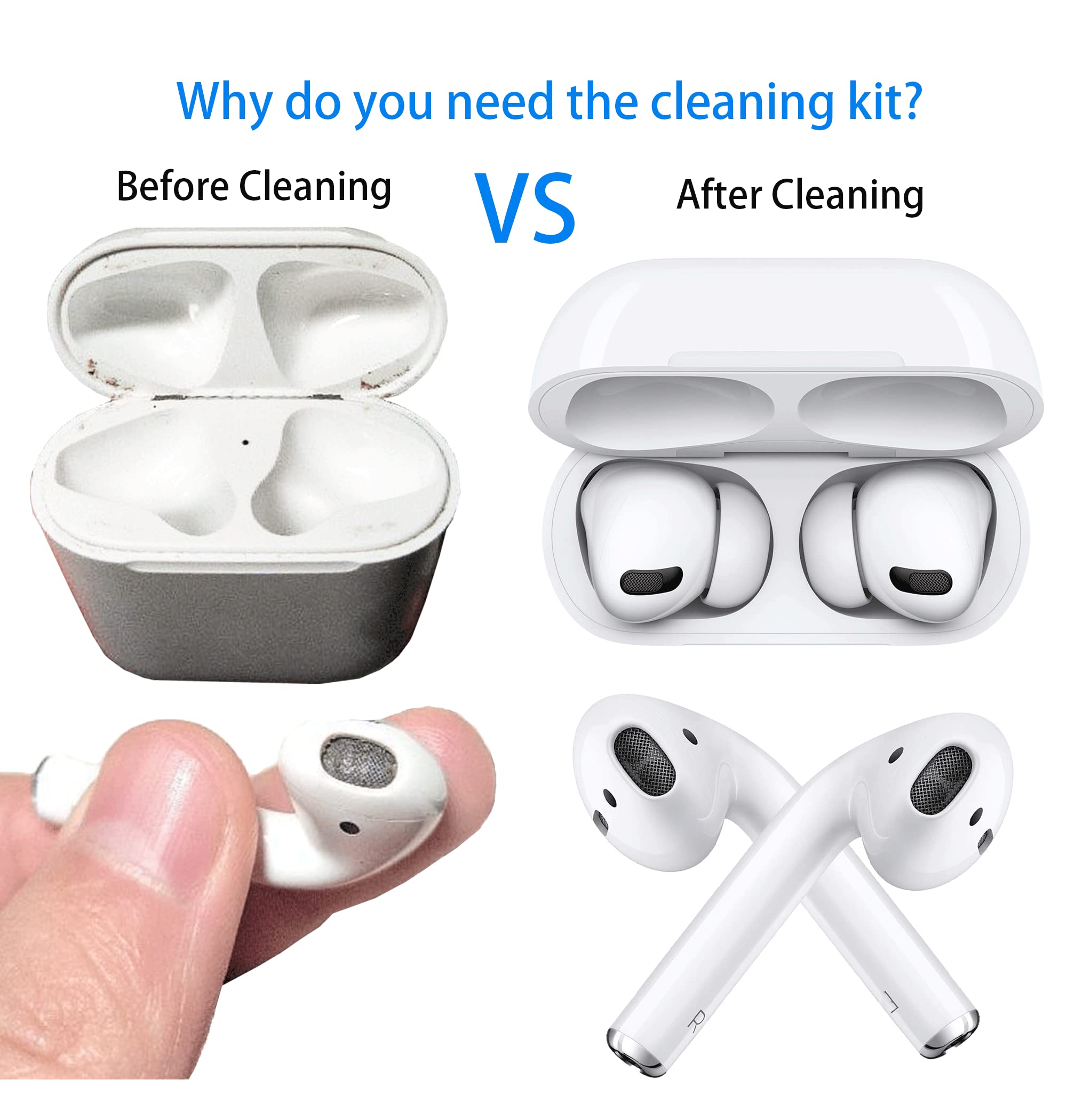 Cleaner Kit Compatible with Airpod Pro 1st 2nd 3rd Generation, Airpods Cleaning Kit and Keyboard Brush Gen 3 2 1, Pen Ear Bud Cleaning Tool for Samsung Galaxy Earbuds, Beats, Laptop, Phone, (White)