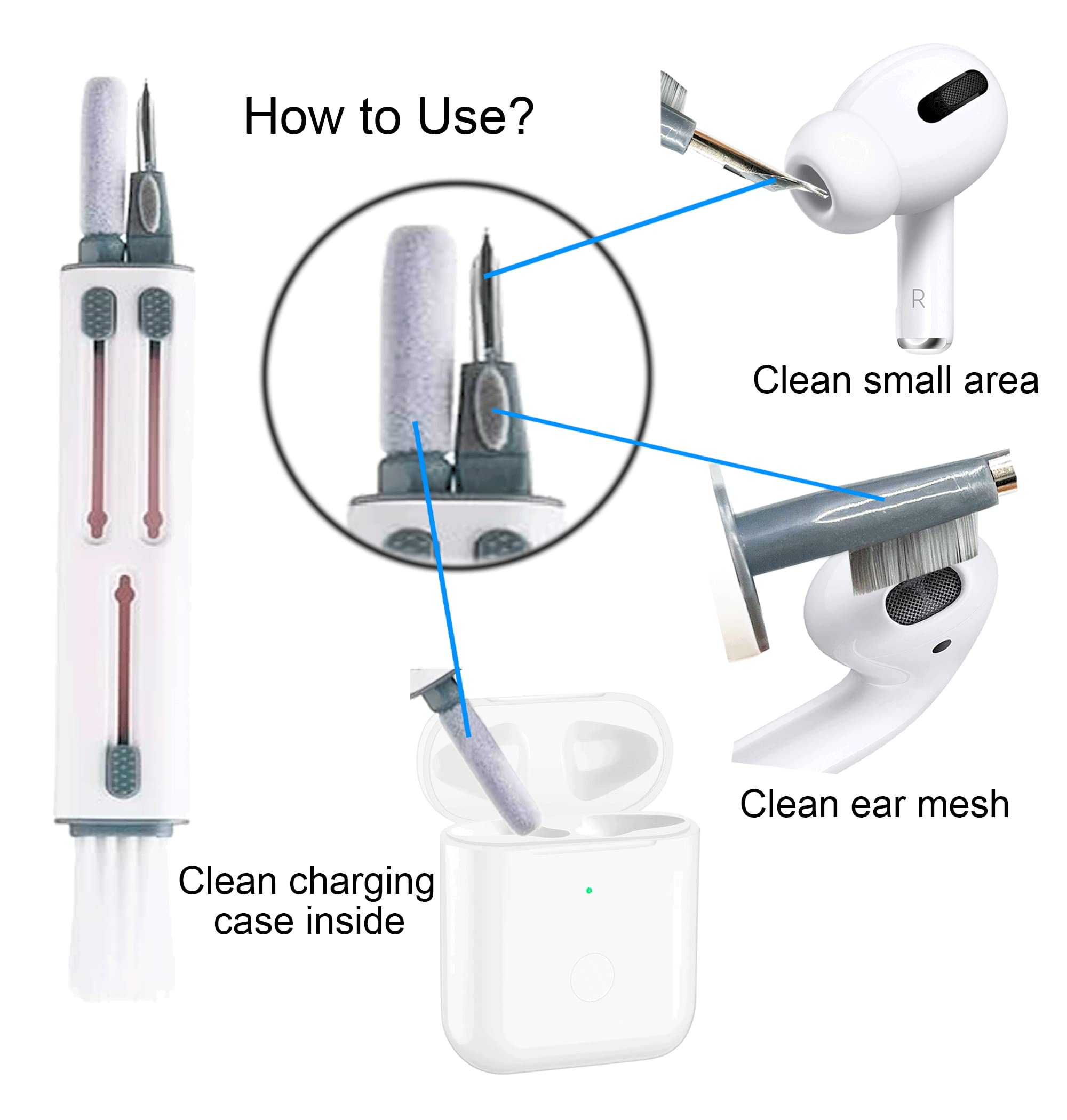 Cleaner Kit Compatible with Airpod Pro 1st 2nd 3rd Generation, Airpods Cleaning Kit and Keyboard Brush Gen 3 2 1, Pen Ear Bud Cleaning Tool for Samsung Galaxy Earbuds, Beats, Laptop, Phone, (White)