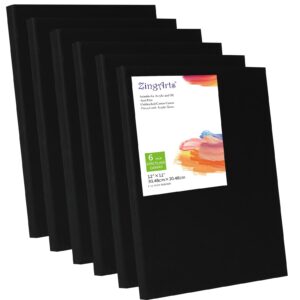 zingarts black canvas,12x12 inch 6-pack, 100% cotton primed acid-free stretched black canvases for painting, art supplies for acrylic pouring, oil painting and watercolor paints.