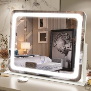 fennio vanity mirror with lights 22''x19'' makeup mirror with lights,vanity mirror touch screen with 3-color lighting,dimmable,for vanity desk tabletop