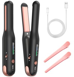 novus cordless hair straightener, for fine soft hair/short hair, portable ceramic hair straightener and curler 2 in 1, usb rechargeable cordless flat iron, mini size straightener for travel