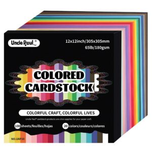 colored cardstock for paper crafts, christmas cards making, scrapbooking, paper starter kit for kids/adults in home/party/school supplies - 12 x 12 inch/100 sheets/20 colors 65ib 180gsm uap10