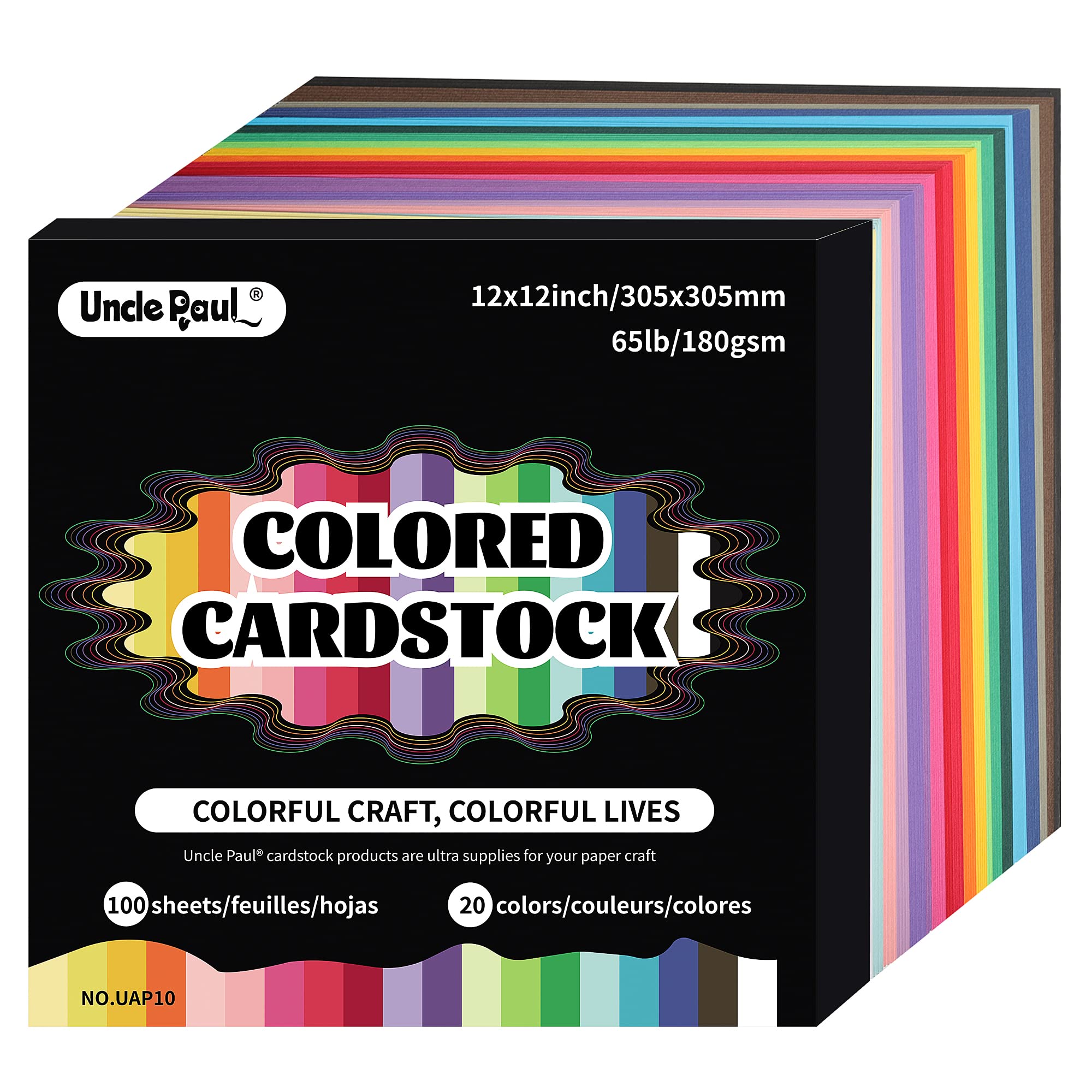 Colored Cardstock for Paper Crafts, Christmas Cards Making, Scrapbooking, Paper Starter Kit for Kids/Adults in Home/Party/School Supplies - 12 x 12 inch/100 Sheets/20 Colors 65IB 180GSM UAP10