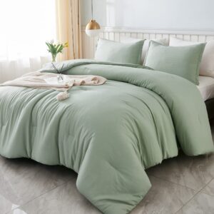 Litanika King Size Comforter Set Sage Green, 3 Pieces Lightweight Solid Bedding Comforters Sets, All Season Fluffy Down Alternative Comforter Bed Set Quilt Blanket