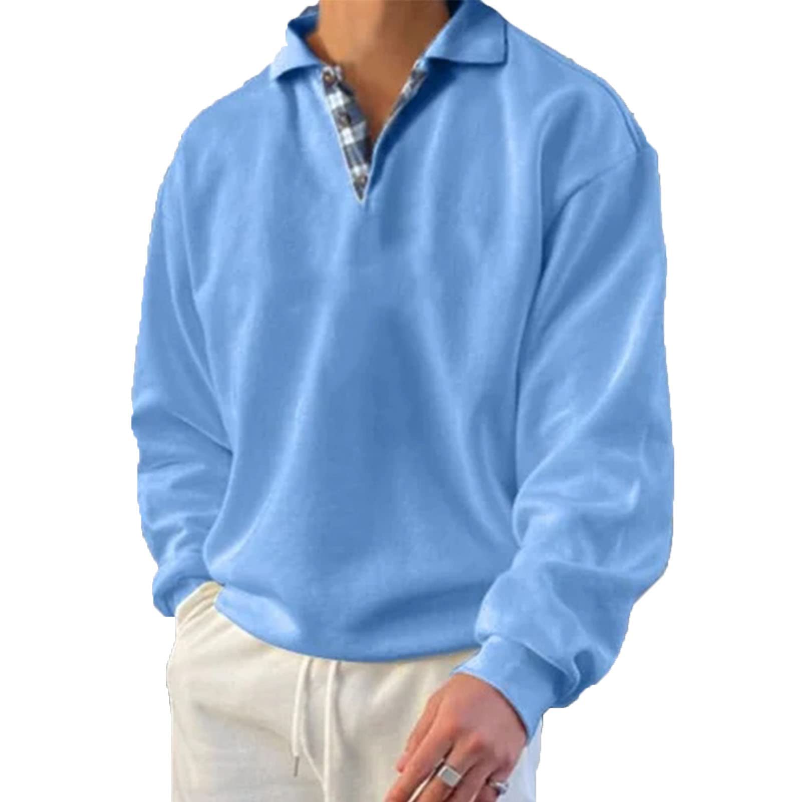 Men’s Classic Polo Shirt Long Sleeve Pullover Gentleman Ocean Sweatshirts Lightweight Casual Tops