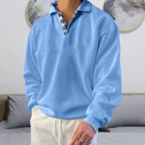 Men’s Classic Polo Shirt Long Sleeve Pullover Gentleman Ocean Sweatshirts Lightweight Casual Tops