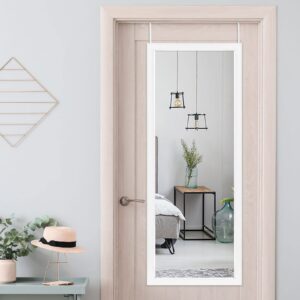 pexfix door mirror 43''×16'' full length mirror over the door hanging over door mirror space saving floor door mirror with white frame (jj01398aag+usam019)