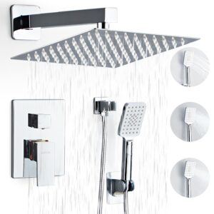 lcevcgk shower system, shower faucet set complete square rain shower combo set with 8 inch rainfall shower head system bathroom wall mounted 3-setting handheld shower,chrome