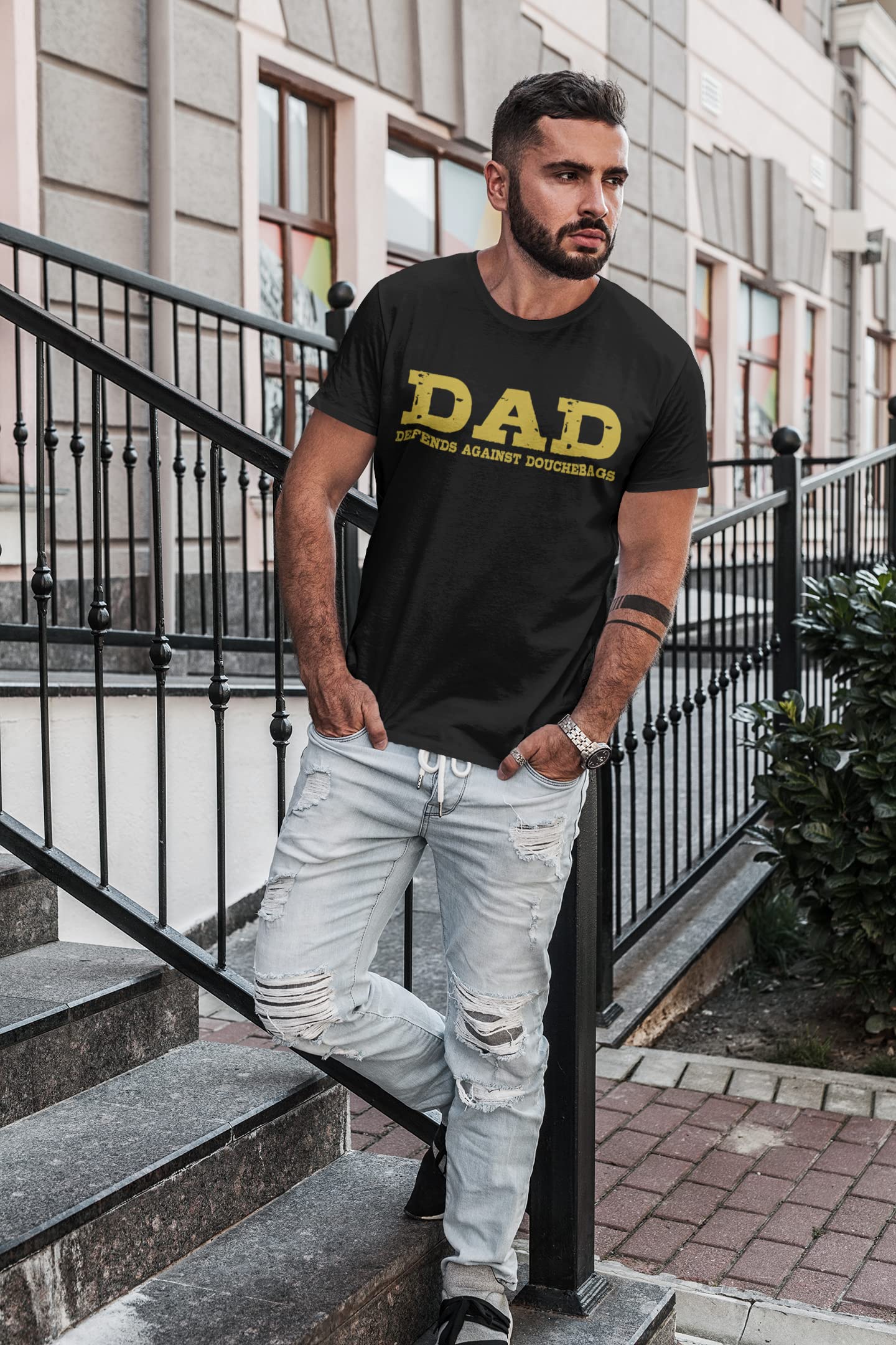 Dad - Defends Against Douchebags Father Funny T-Shirt Mens Tshirt Tee Black